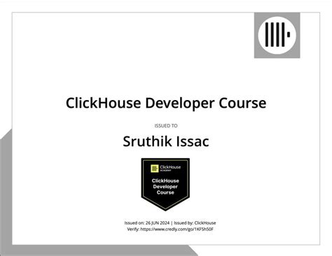 Sruthik Issac On Linkedin Clickhouse Dataengineering Certification