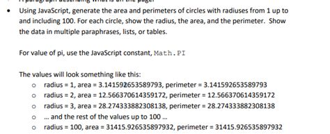 Solved Using JavaScript Generate The Area And Perimeters Chegg