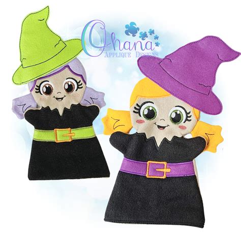 Witch Hand Puppet Embroidery Design Ohana Applique Designs
