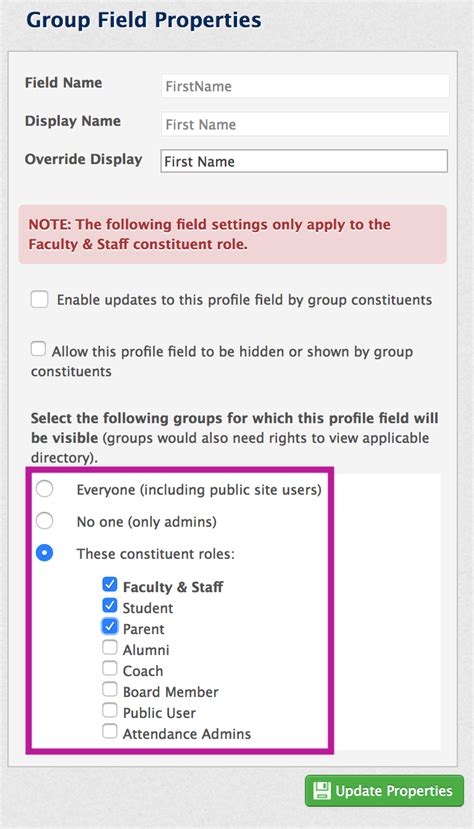 set directory profile data visibility finalsite support
