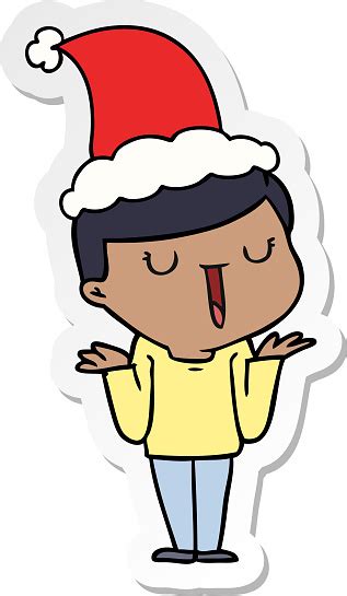 산타 모자를 쓰고 걱정 없는 행복한 소년의 손으로 그린 스티커 만화 걱정하는에 대한 스톡 벡터 아트 및 기타 이미지 걱정하는 귀여운 낙서 드로잉 Istock