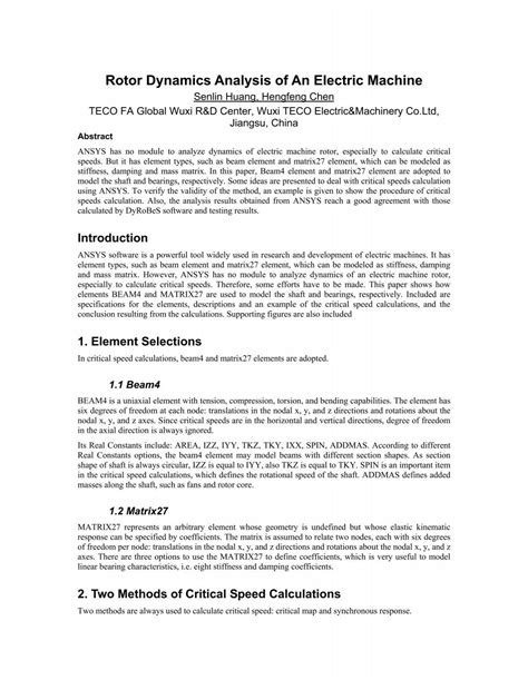 Rotor Dynamics Analysis Of An Electric Machine Ansys