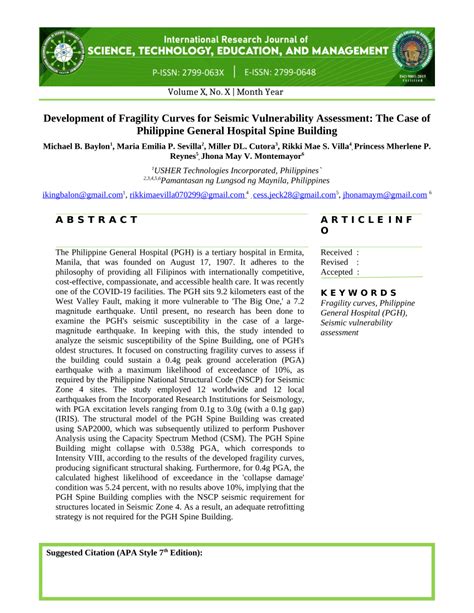Pdf Development Of Fragility Curves For Seismic Vulnerability Assessment The Case Of