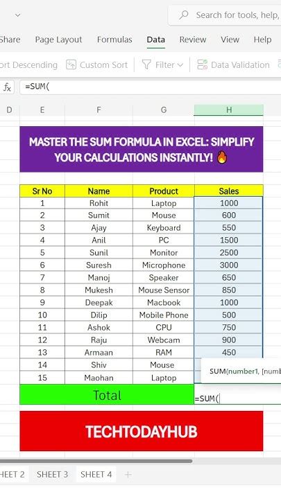 🦴master The Sum Formula In Excel Simplify Your Calculations Instantly 🔥 Exceltips