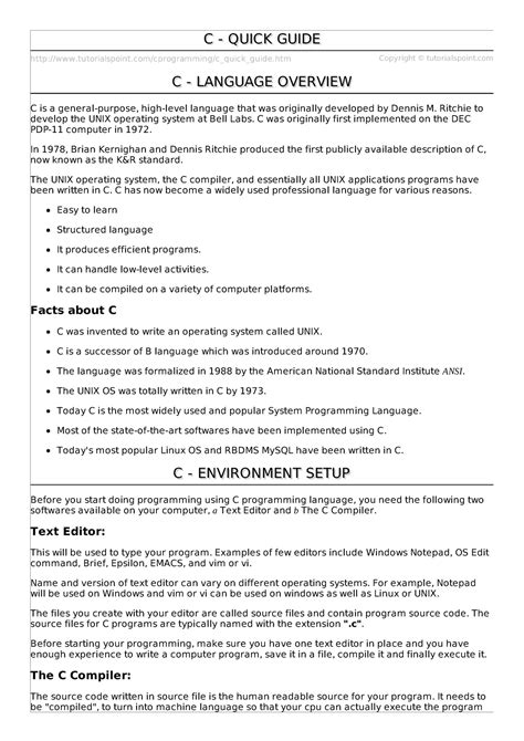 C Quick Guide Notes Tutorialspointcprogrammingcquickguidehtm Copyright © Tutorialspoint