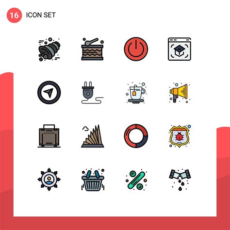 Mobile Interface Flat Color Filled Line Set Of 16 Pictograms Of Cursor Online Off Learning
