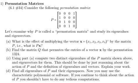 Solved 1 Permutation Matrices 61 34 Consider The