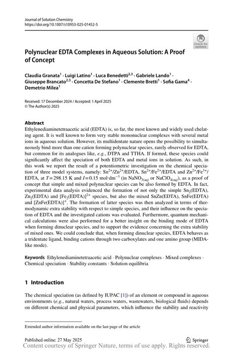 Pdf Polynuclear Edta Complexes In Aqueous Solution A Proof Of Concept