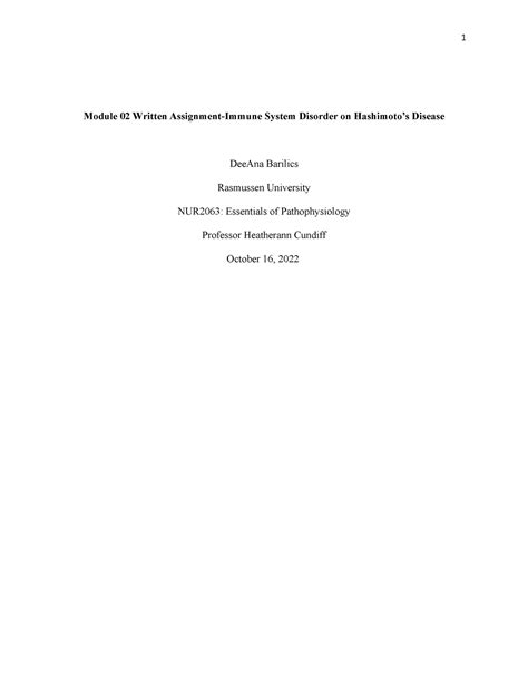 Dbarilics Module 02 Written Assignment Immune System Disorder Module 02 Written Assignment