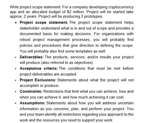 Solved Write Project Scope Statement For A Company
