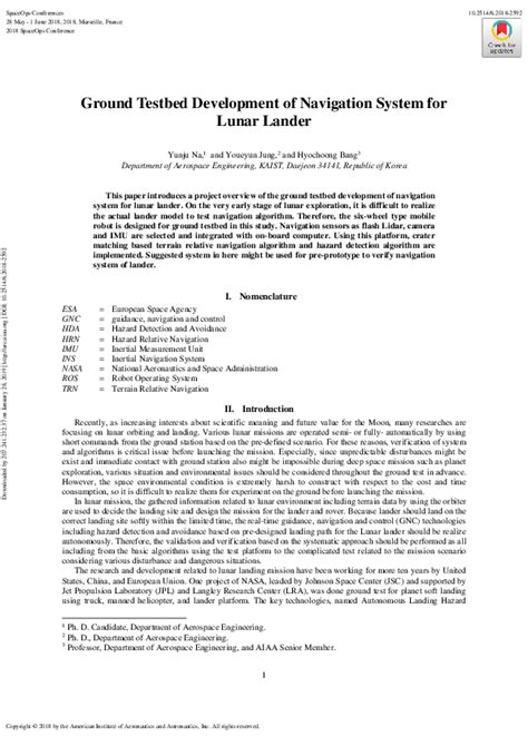 Pdf Ground Testbed Development Of Navigation System For Lunar Lander