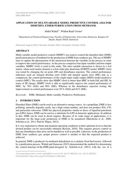 Pdf Application Of Multivariable Model Predictive Control 4x4 For