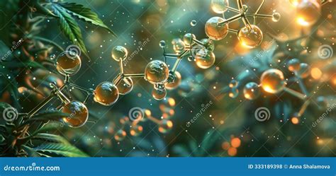 Molecular Structure Of Cannabinoids In Cannabis Plant With Green Leaves