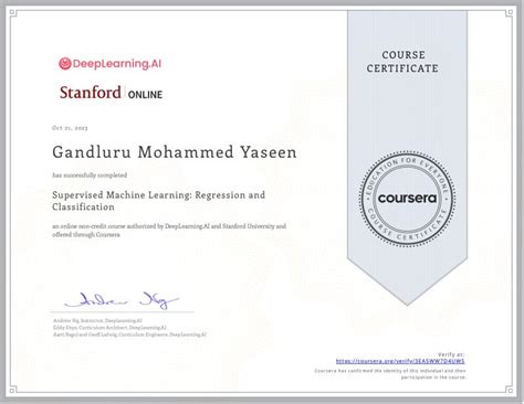 Completed Supervised Learning Course By Andrew Ng Yaseen Gandluru