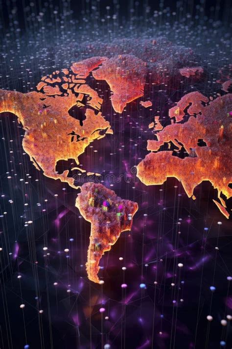 3d digital world map with data points and connections stock
