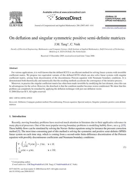 Pdf On Deflation And Singular Symmetric Positive Semi Definite Matrices