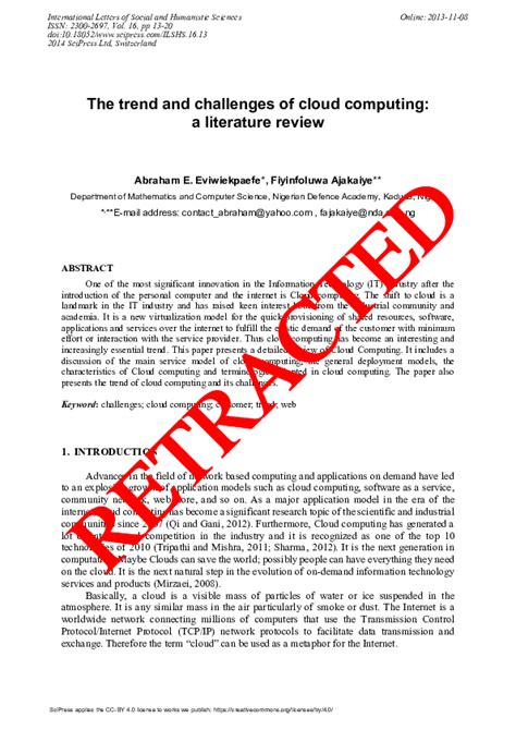 Pdf The Trend And Challenges Of Cloud Computing A Literature Review