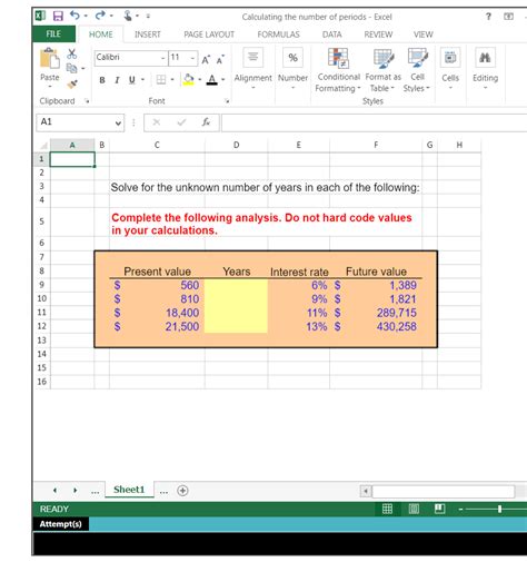 solved x 5 calculating the number of periods excel file