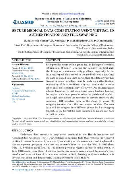 Secure Medical Data Computation Using Virtual Id Authentication And File Swapping Pdf Free