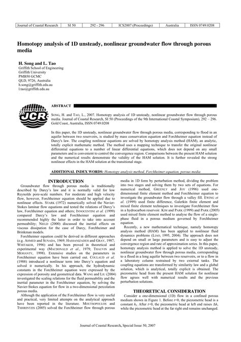Pdf Homotopy Analysis Of 1d Unsteady Nonlinear Groundwater Flow Through Porous Media