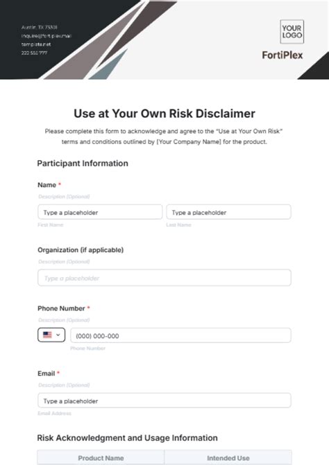 Free No Responsibility Disclaimer Template To Edit Online