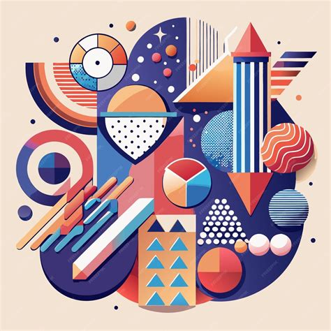 Colorful Abstract Geometric Design With Circles Triangles And Stripes Premium Ai Generated Vector