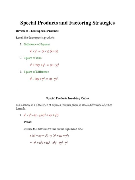 Special Products And Factoring Strategies Pdf Factorization