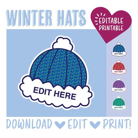 Winter Hats Knit Winter Wonderland Decorations Snow Christmas Printable Door Dec