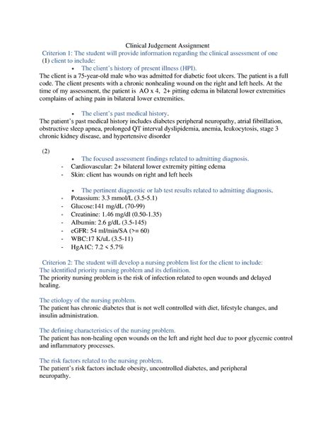 6 Clinical Judgement Paper Clinical Judgement Assignment Criterion 1