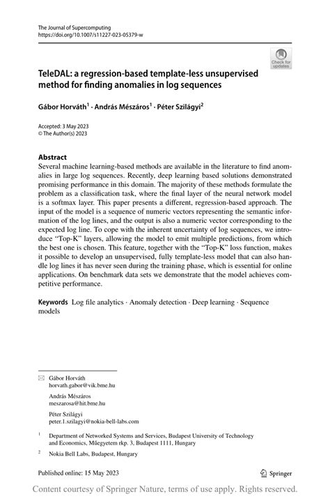 Pdf Teledal A Regression Based Template Less Unsupervised Method For Finding Anomalies In Log