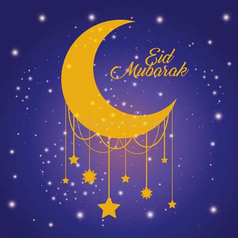 Eid Mubarak Moon With Stars Shining Vector Design Stock Vector