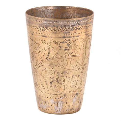 Lovely Floral Pattern Etched Brass Lassi Glass