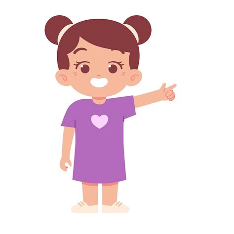 Una Chica Con Un Vestido Morado Apunta Hacia La Derecha Vector Premium