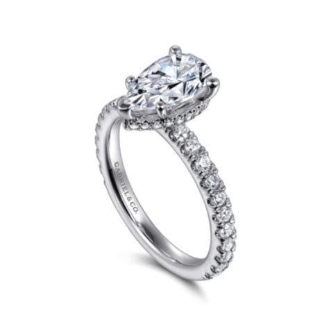 14k White Gold 15 Carat Pear Shape Hidden Halo Diamond Engagement Ring