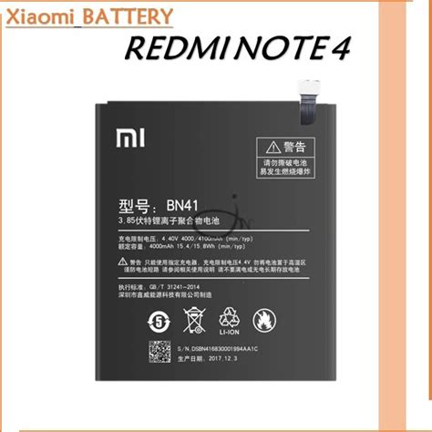Battery For REDMI NOTE 4 MODEL CODE BN41 High Quality Battery Bateri Replacement Shopee Malaysia