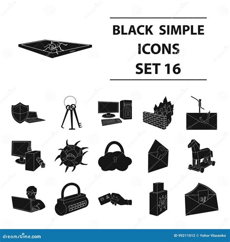 Hackers And Hacking Set Icons In Black Style Big Collection Of Hackers