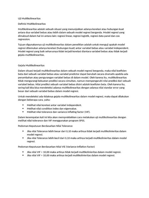 Uji Multikolinearitas Pdf