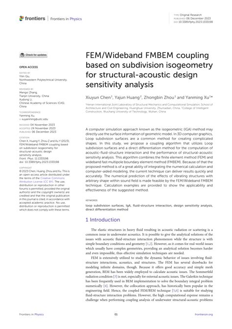 Pdf Femwideband Fmbem Coupling Based On Subdivision Isogeometry For Structural Acoustic