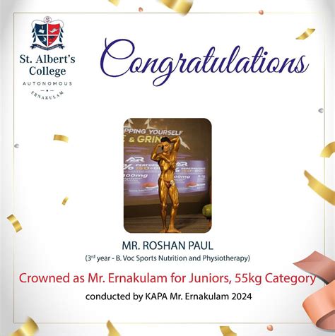 Congratulations Mr Roshan Paul St Alberts College Autonomous Kochi Ernakulam