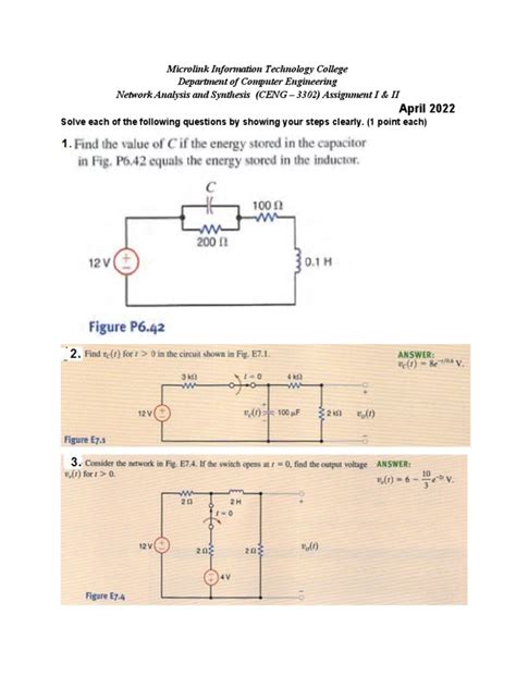 Network Analysis And Synthesis Assignment I And Ii 2022 Pdf