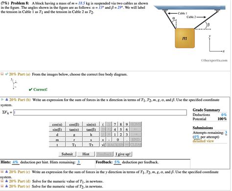 problem 8 a block having mass of m 185 kg is suspended via two cables