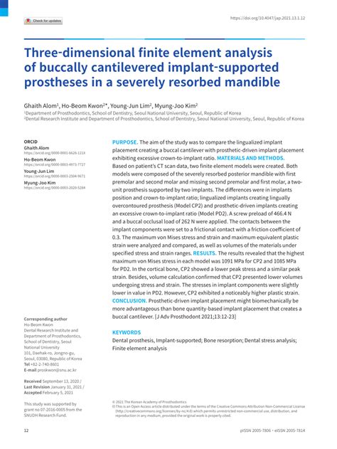 Pdf Three Dimensional Finite Element Analysis Of Buccally Cantilevered Implant Supported