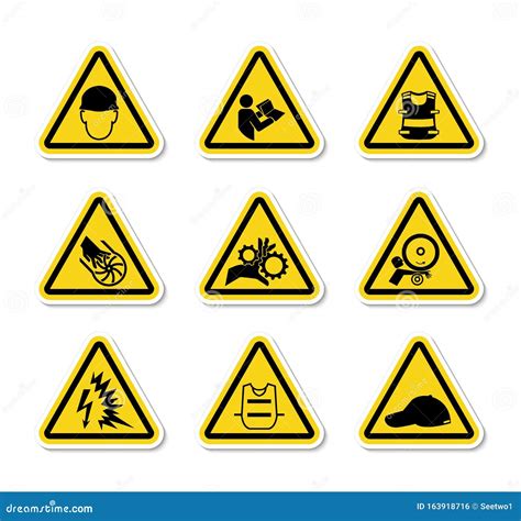 Triangular Warning Hazard Symbols Labels Sign Isolate On White