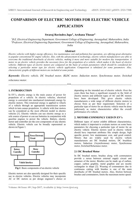 Comparison Of Electric Motors For Electric Vehicle Application Docslib