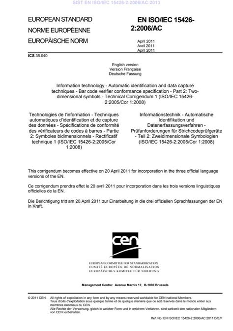 EN ISO IEC 15426 2 2006 AC 2011 Information Technology Automatic Identification And Data Capture
