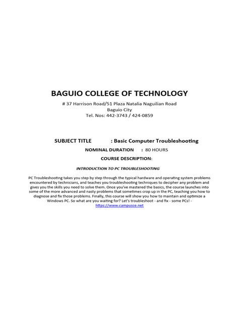 Collegebasic Troubleshooting Module 1 Pdf