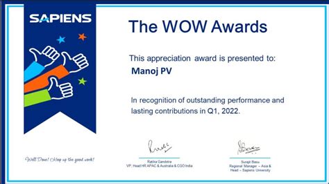 Manoj Kumar P V On Linkedin Appreciation Wow Award Recognition Sapiens 29 Comments