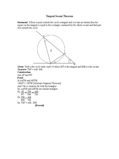 Tangent Secant Theorem Pdf