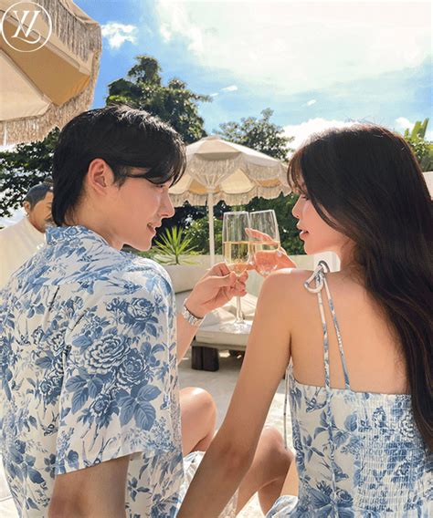 비바럽 Made 블랑 허니문 시밀러 커플룩 여름끈나시오프숄더플라워반팔셔츠하와이안롱바다원피스비치웨어신혼여행휴양지바캉스 Op20179f