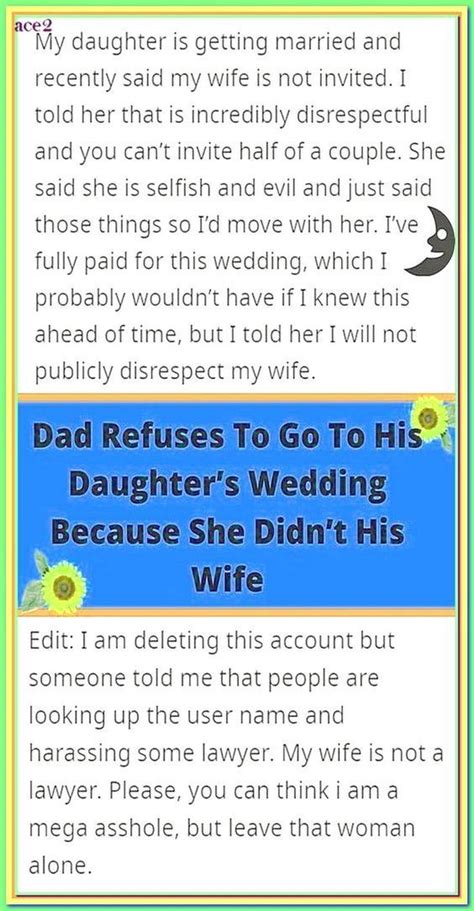 Dad Refuses To Go To His Daughter S Wedding Because She Didn T His Wife Artofit